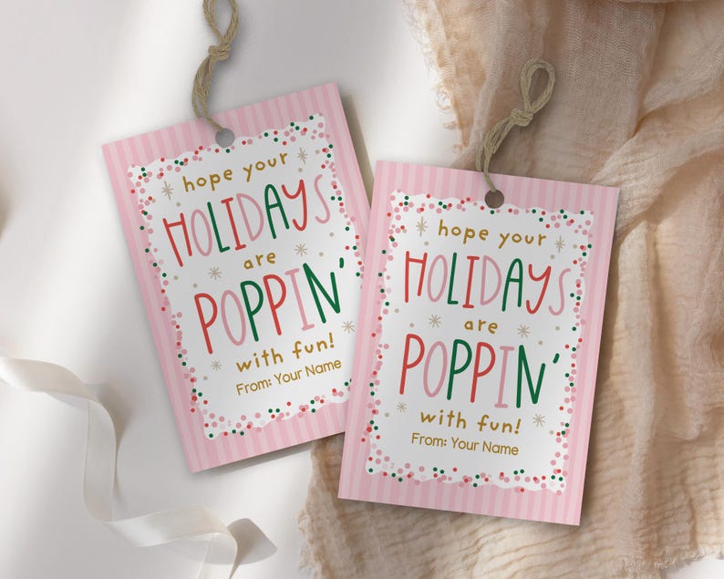 Popcorn Gift Tags, Poppin’ Holidays Printable, Pink Christmas Treat ...