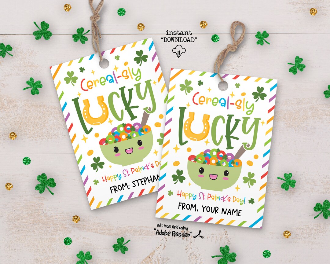 Cereal-sly Lucky Happy St Patricks Day Printable Gift Tags, Saint ...
