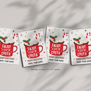 Enjoy A Cup of Cheer Gift Tag, Coffee Cup Christmas Tag Printable ...