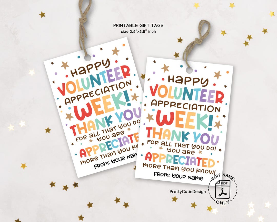 Volunteer Appreciation Gift Tags Printable, National School Volunteer ...