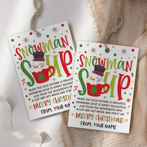 Snowman Soup Gift Tag Printable, Hot Cocoa Christmas Favor Tag, Holiday ...