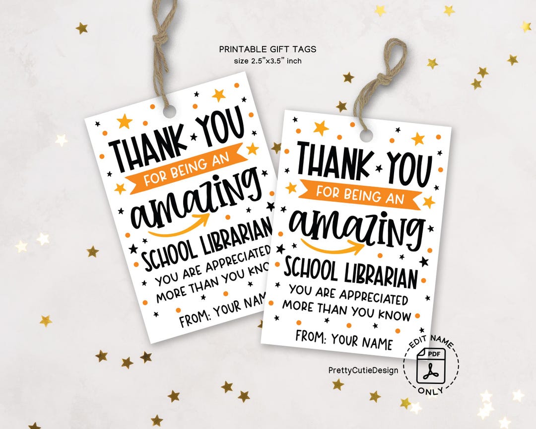 Librarian Appreciation Day Tags, School Librarian Thank You Tag ...