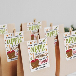 Teacher Thanksgiving Gift Tags, Fall Caramel Apple Tag, Teacher ...