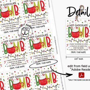Printable Hot Chocolate Bomb Gift Tag, Christmas Cocoa Bomb ...