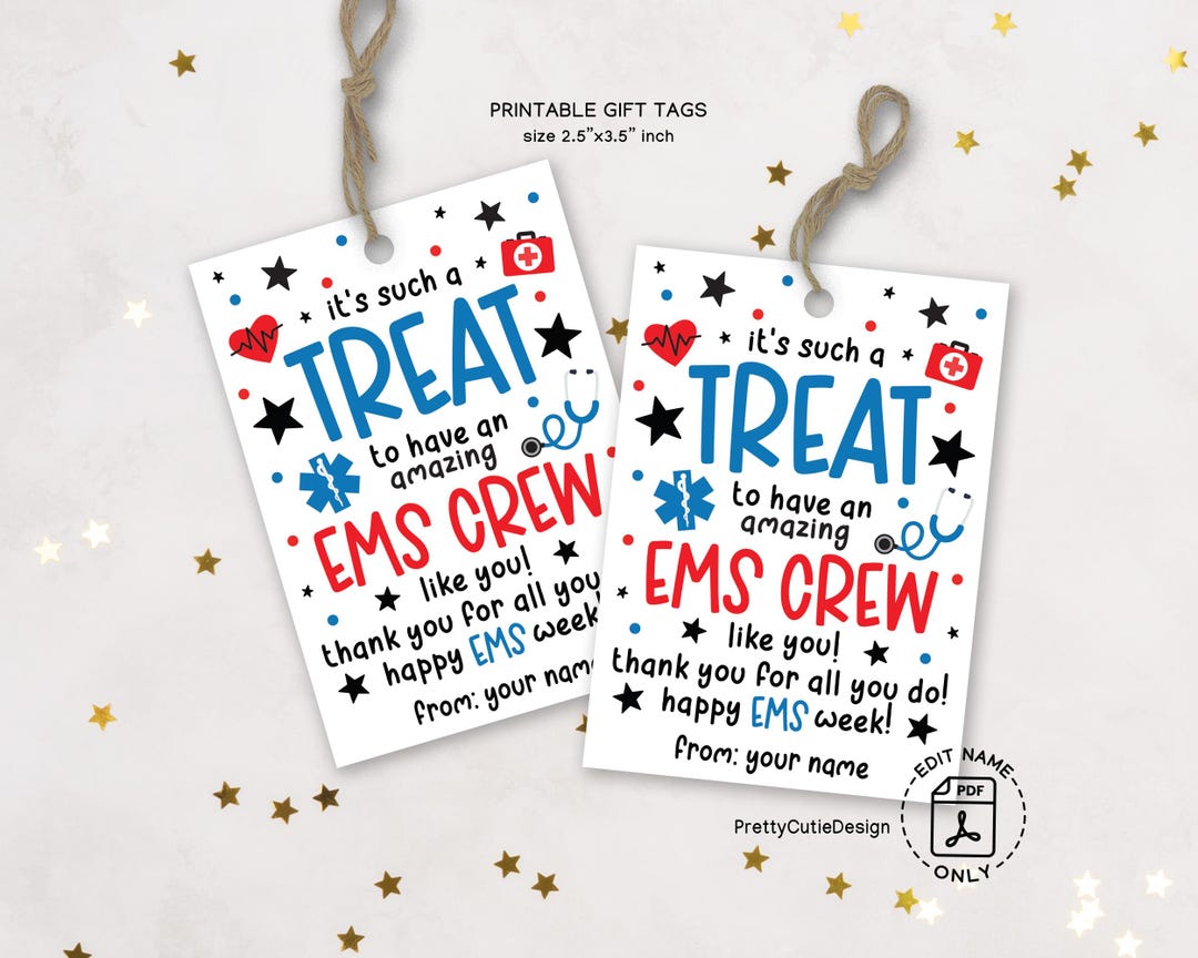 EMS Week Gift Tags Printable, Treat Tag for Paramedics and Emts ...