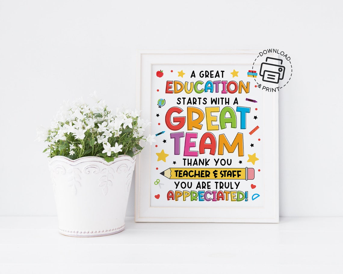 Teacher Appreciation Sign: Colorful Staff Thank You Poster (PDF & JPG ...