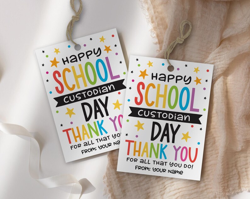 School Custodian Appreciation Gift Tags, Printable Thank You (PDF ...