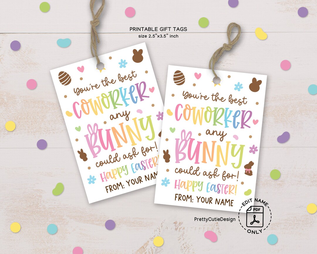 Happy Easter Printable Gift Tags, Easter Bunny Coworker Gift Tag, Thank ...