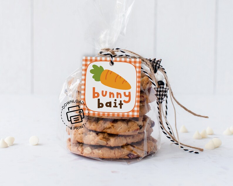 Easter Bunny Bait Printable Gift Tags, Square Favor Stickers (digital ...