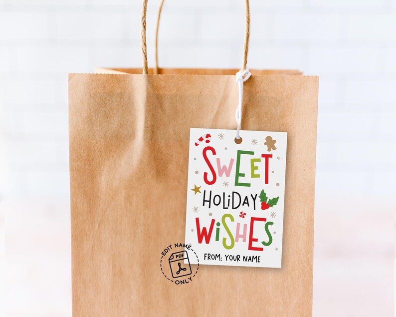 Sweet Holiday Wishes Tags, Printable Christmas Label, Candy Cookie ...
