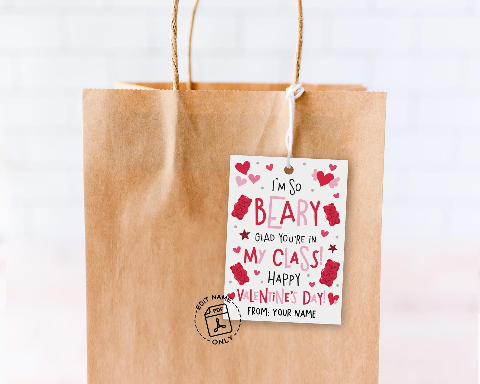 Gummy Bear Valentine Tags Printable, Beary Glad in My Class, Teacher ...