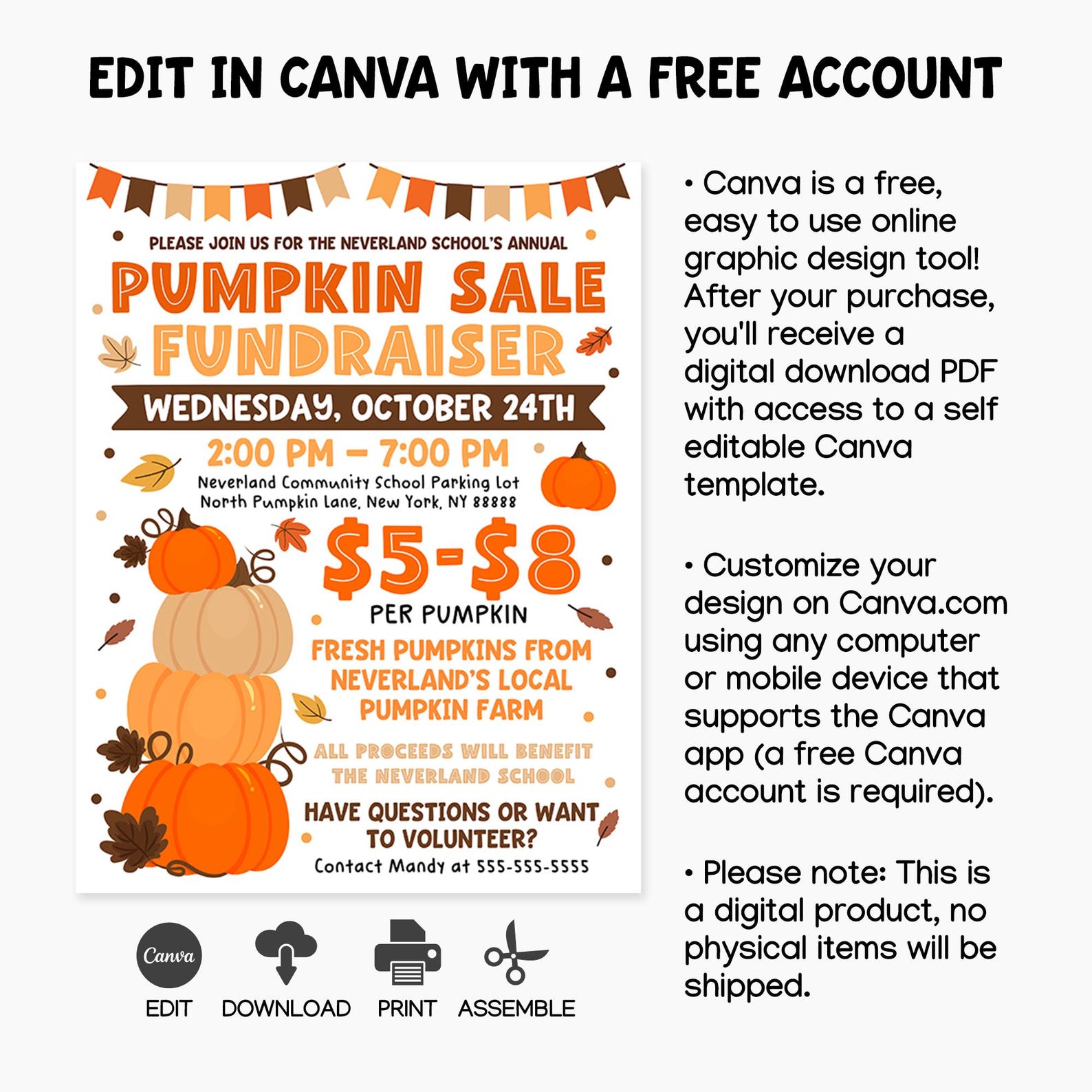 Pumpkin Fundraiser Flyer Template: Editable Fall Event Poster (canva ...