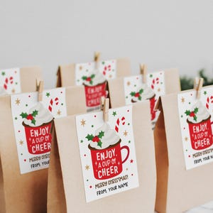 Enjoy A Cup of Cheer Gift Tag, Coffee Cup Christmas Tag Printable ...