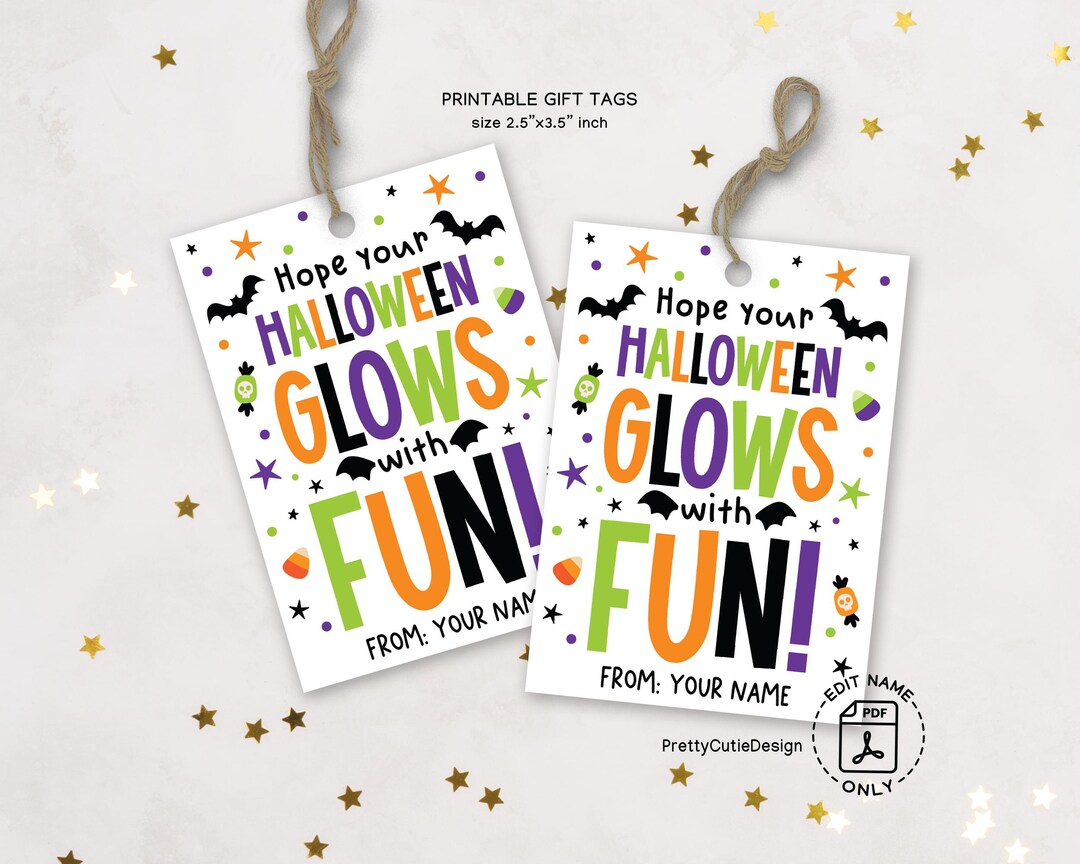 Glow Stick Halloween Gift Tags, Kids Trick or Treat (digital Download ...