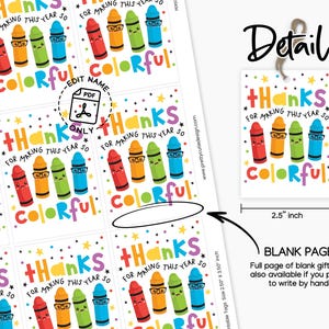 Thanks for Making This Year so Colorful Gift Tags, Last Day of School ...