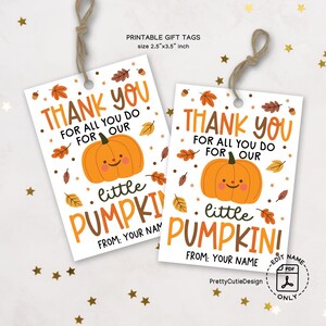 Thanksgiving Pumpkin Gift Tags Printable, Thank You Teacher and Staff ...