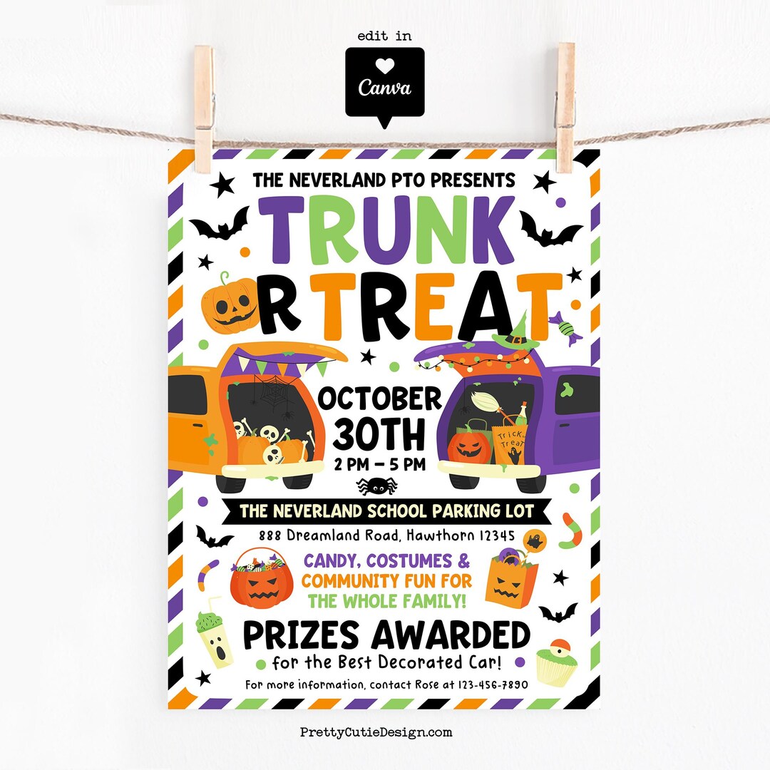 Editable Trunk or Treat Flyer: Halloween School Event, Car Contest ...