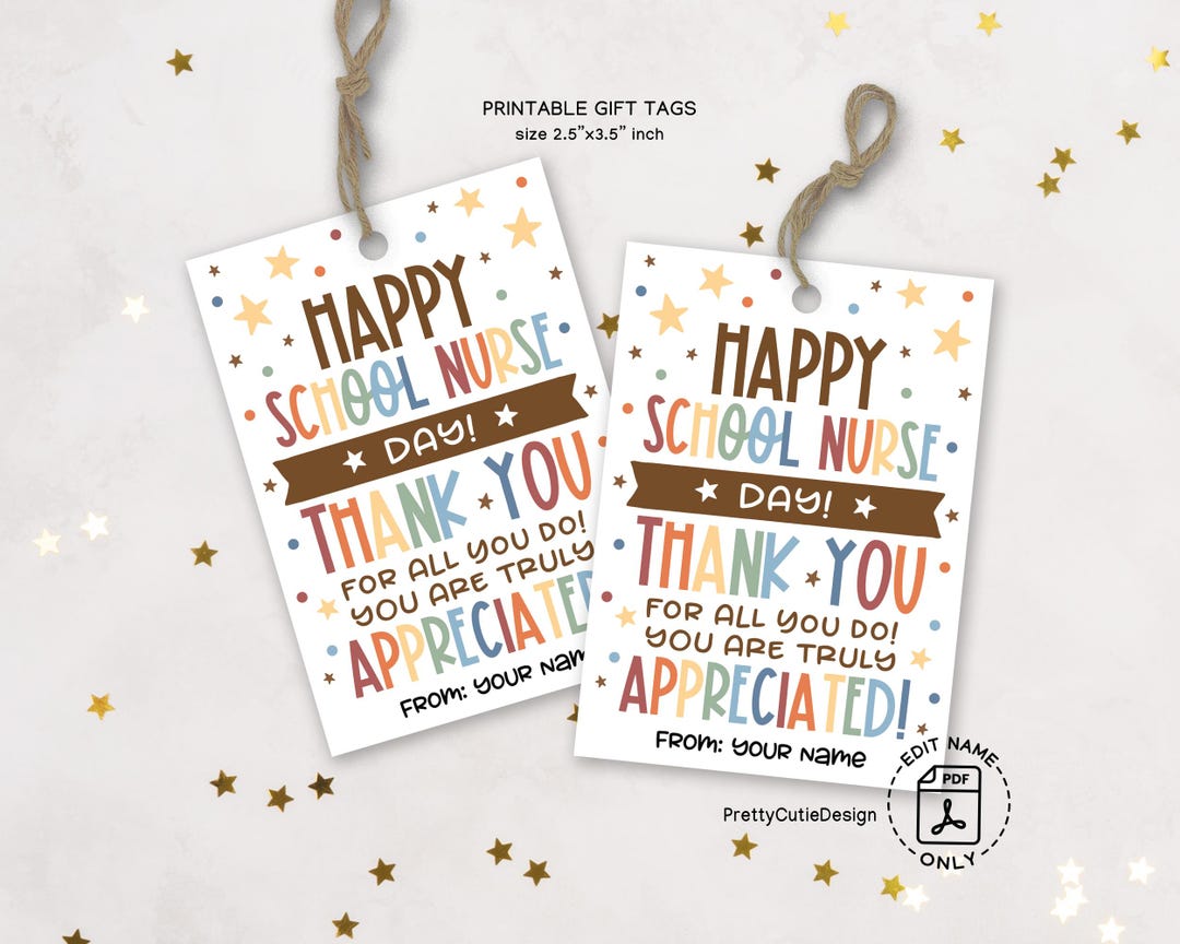 School Nurse Day Gift Tag Printable, Thank You School Nurse ...