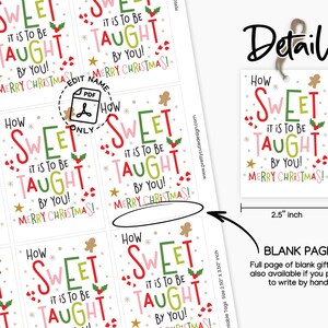 Teacher Christmas Gift Tags Printable, How Sweet to Be Taught ...
