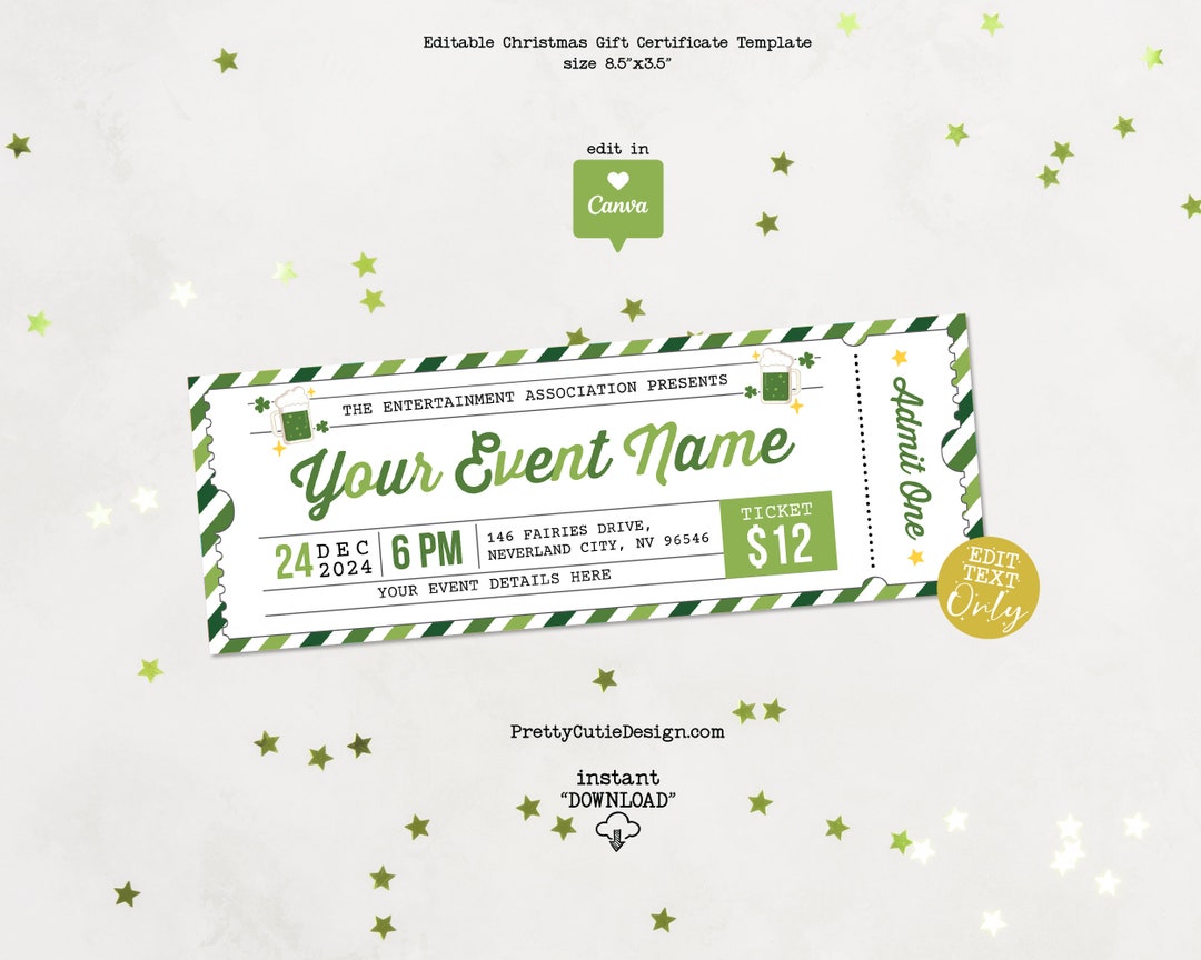St Patricks Day Event Ticket Template, School Fundraiser Event Ticket ...