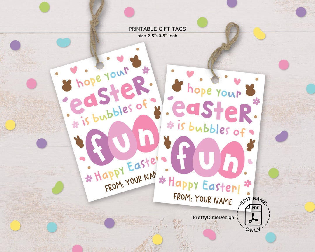 Happy Easter Printable Gift Tags, Kids Easter Bubble Tags, Easter ...