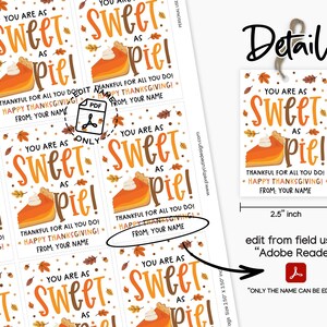 Thanksgiving Gift Tags Printable: Sweet as Pie Tags for Coworker ...
