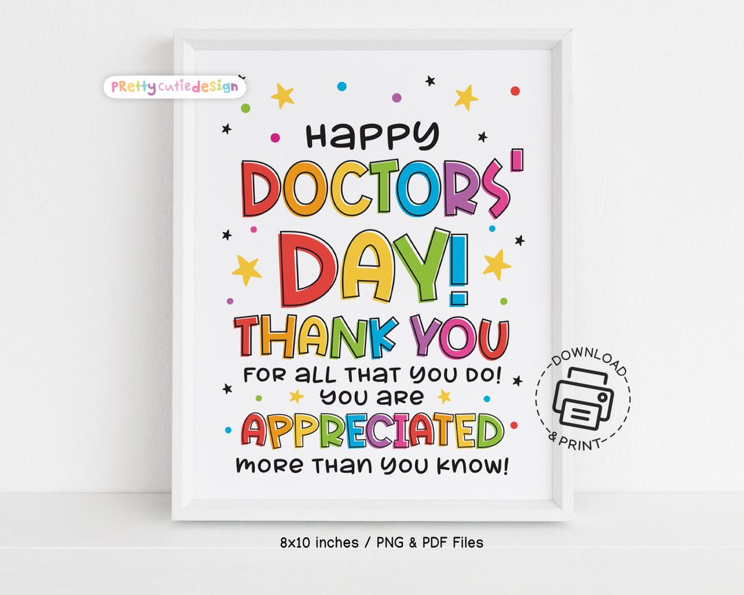 Printable Doctor’s Day Sign, Thank You Doctor Poster, Instant Download ...