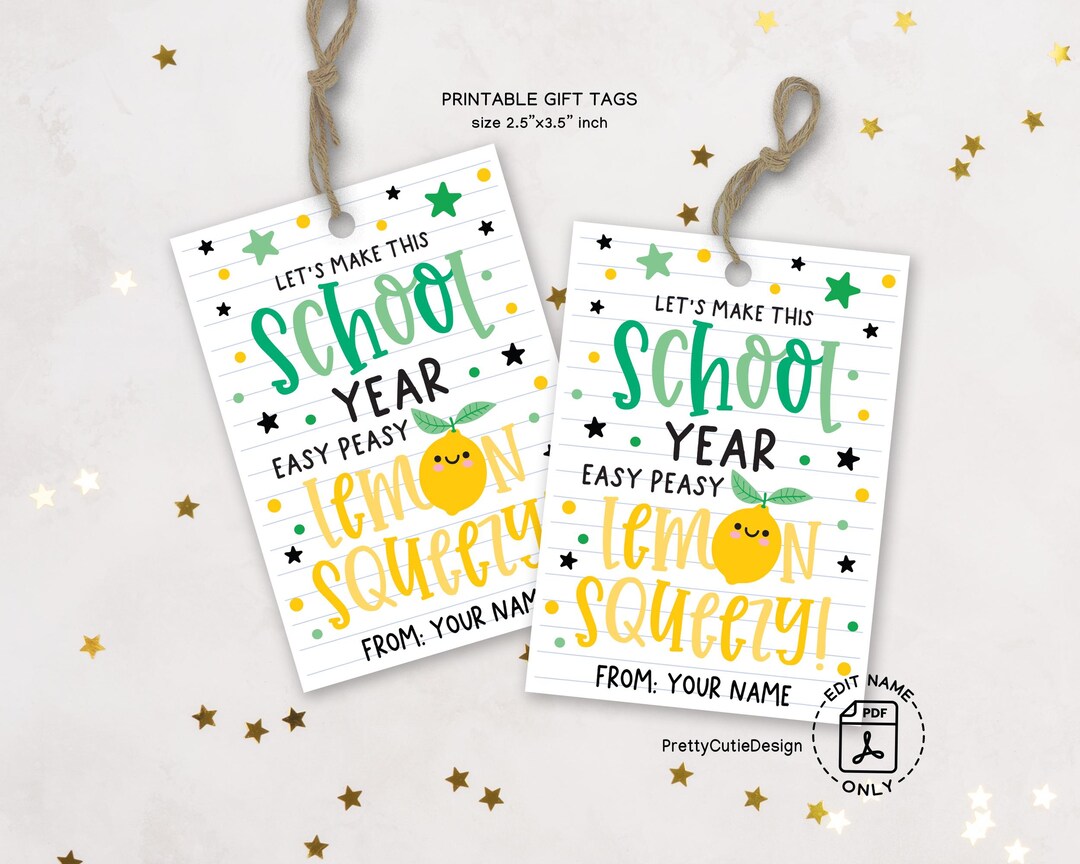Lemon Back to School Gift Tags: Teacher & Student Treat Bag (printable ...
