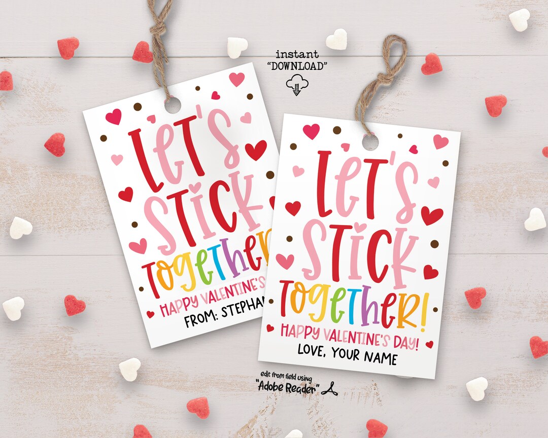 Let's Stick Together Valentine Tag, Classroom Valentine Stickers Gift ...