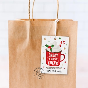 Enjoy A Cup of Cheer Gift Tag, Coffee Cup Christmas Tag Printable ...