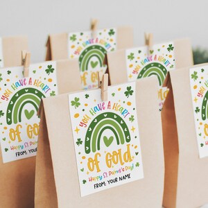 St Patricks Day Heart of Gold Printable Favor Tags, Rainbow St Patricks ...