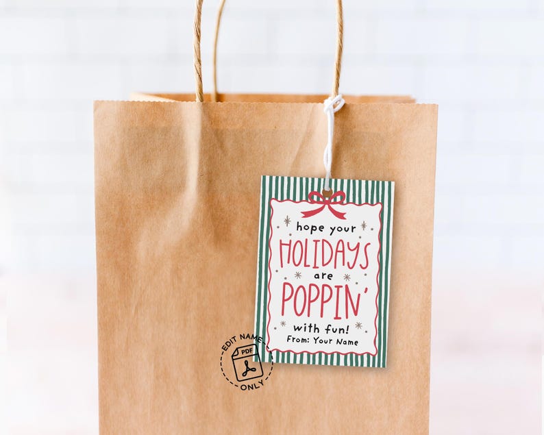 Popcorn Gift Tags, Poppin’ Holidays Printable, Christmas Treat Bag ...