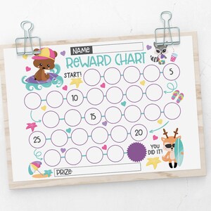 Summer With Animals Reward Chart for Kids, Simple Kids Reward Chart ...