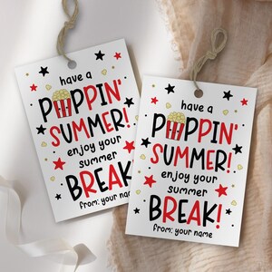 Poppin’ Summer Gift Tags, Last Day of School Printable, Popcorn Theme ...