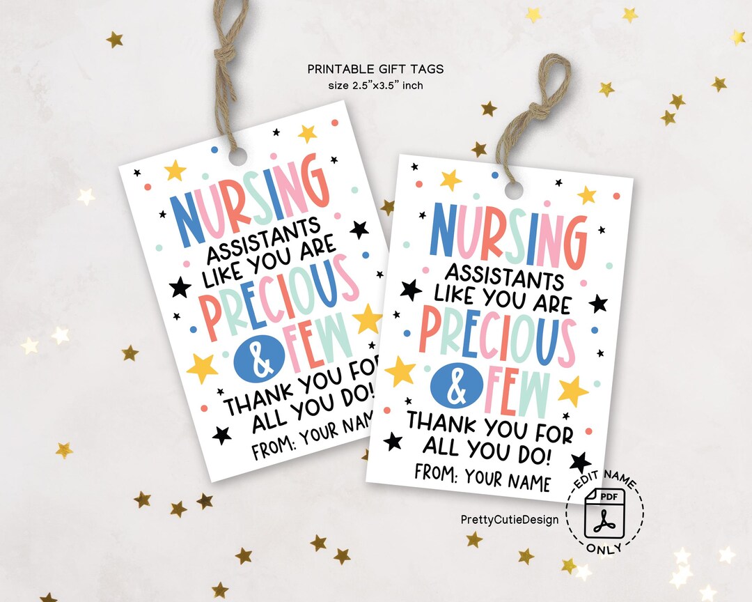 Nursing Assistant Gift Tags, CNA Week Appreciation Printable Tags ...