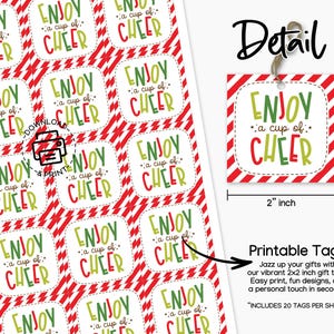 Enjoy a Cup of Cheer Gift Tags, Printable Square Xmas Tags, Christmas ...
