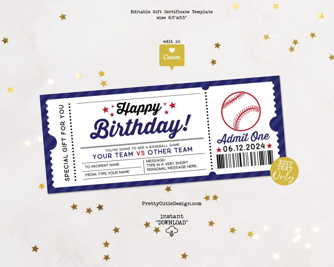 Baseball Game Gift Voucher Printable, Baseball Game Gift Certificate ...