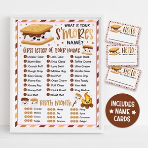 S’mores Name Game Printable, Camping Birthday Party Activity for Kids ...