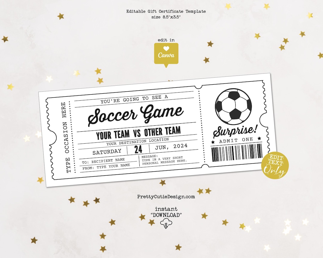 Soccer Game Ticket Printable: Birthday Surprise Reveal (canva Template ...