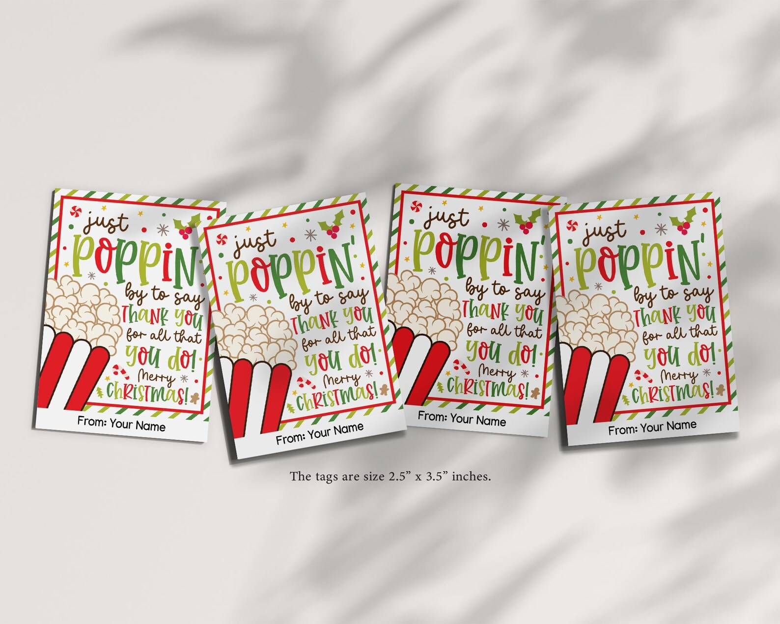 Christmas Gift Tags Printable, Popcorn Theme, Just Poppin Thank You ...