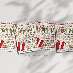 Poppin' by to Say Thank You Gift Tags, Merry Christmas Popcorn Hang ...