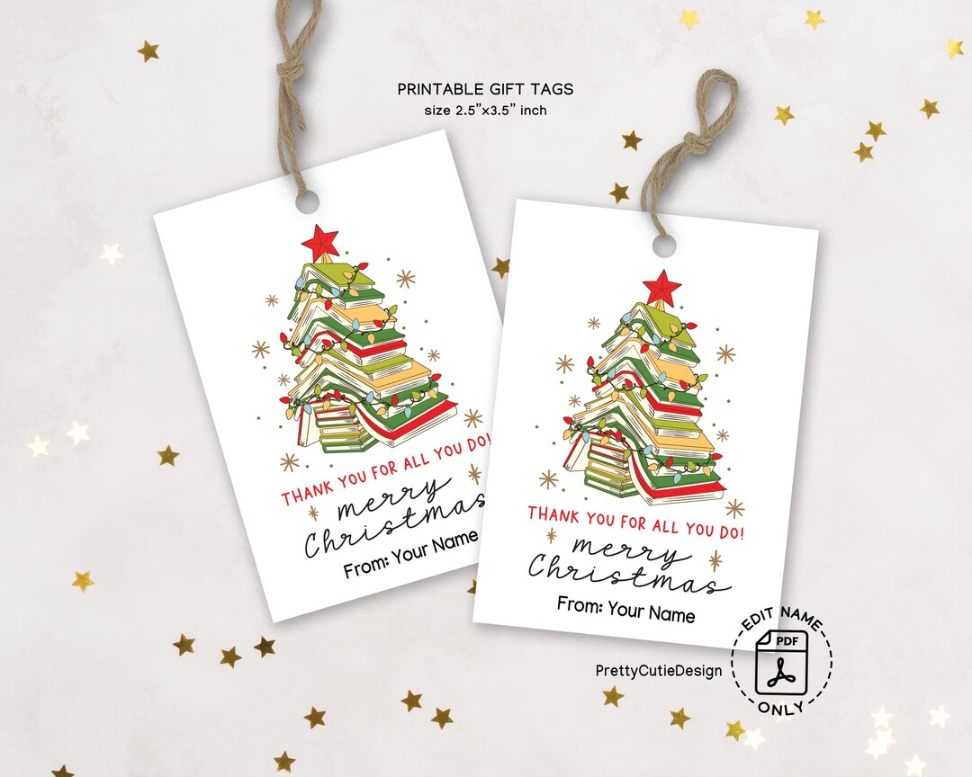 Christmas Gift Tags Printable, Book Tree Teacher Librarian, Staff ...