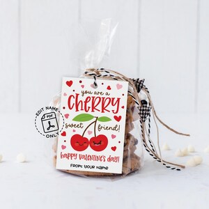 Printable Valentine Day Gift Tag, Cherry Valentine Gift Tag, Classroom ...