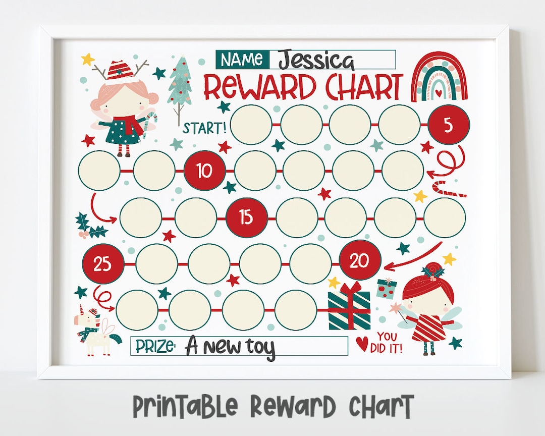 Christmas Reward Chart for Kids, Girls Unicorn Holiday Magic Simple ...