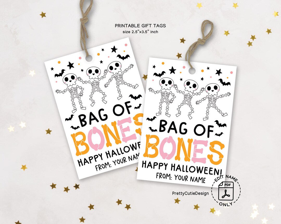 Halloween Bag of Bones Gift Tags, Skeleton Favor Tags (digital Download ...