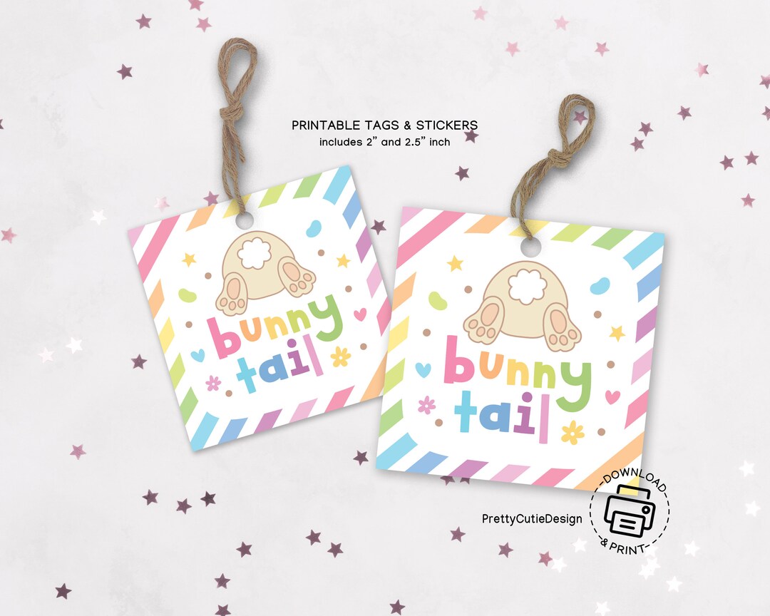 Bunny Tail Easter Gift Tags, Printable Cookie Favor Stickers (digital ...