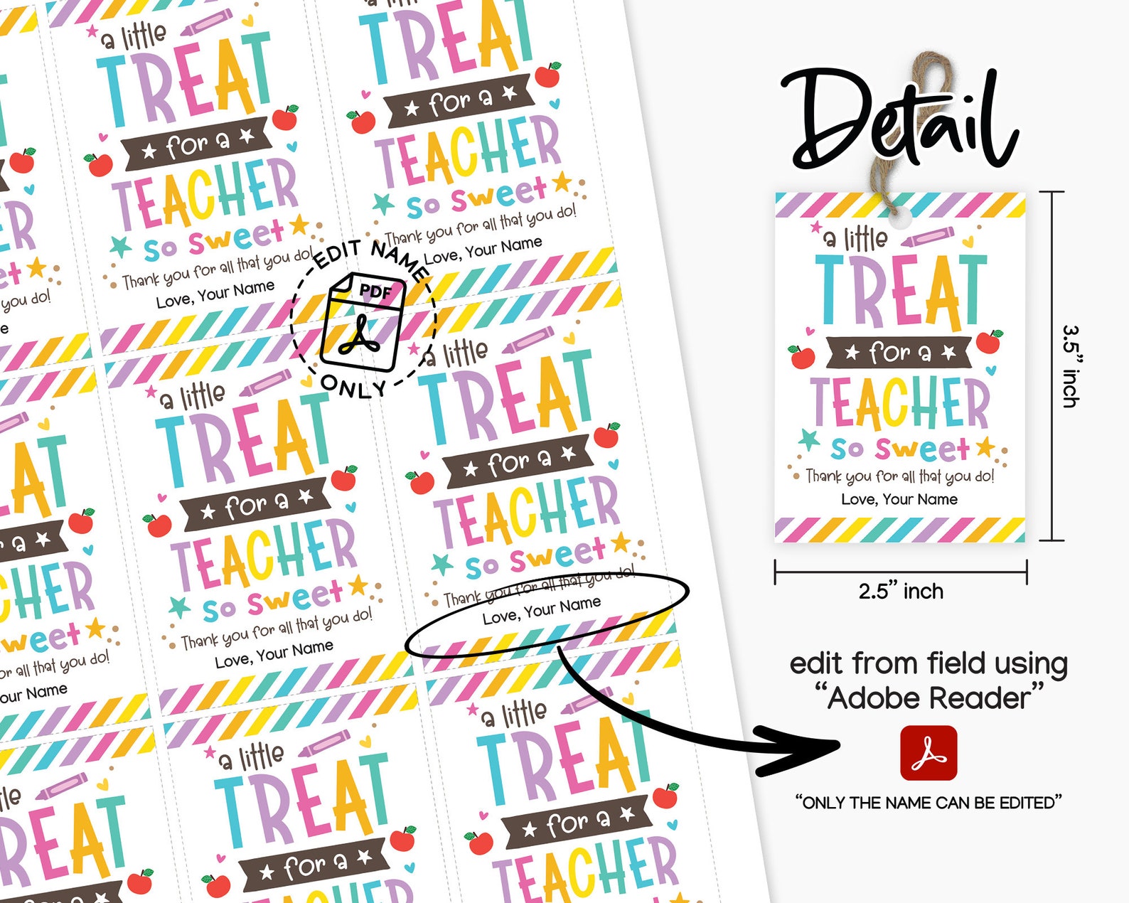 Teacher Appreciation Gift Tags: Sweet Treat Printable (PDF) - Etsy
