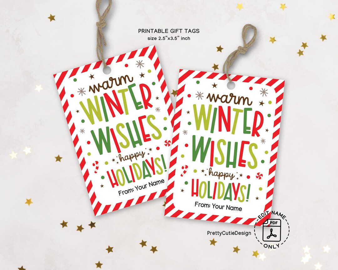 Winter Wishes Gift Tags Printable, Warm Holiday Favor Labels, Christmas ...