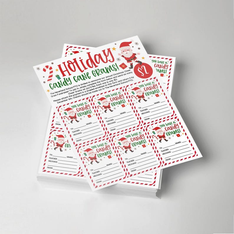 Holiday Candy Cane Grams, Canva Template, School PTO Fundraiser Order ...