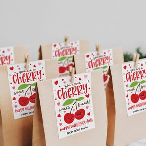 Printable Valentine Day Gift Tag, Cherry Valentine Gift Tag, Classroom ...